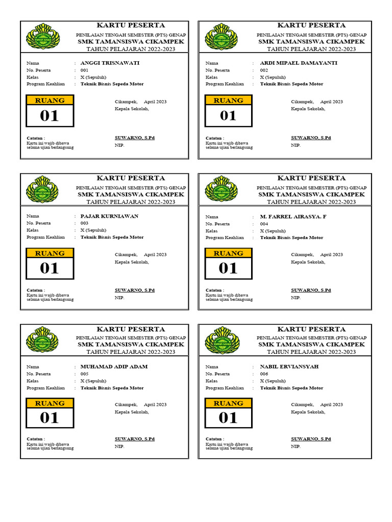 Absen Dan Pembagian Ruang Ujian | PDF