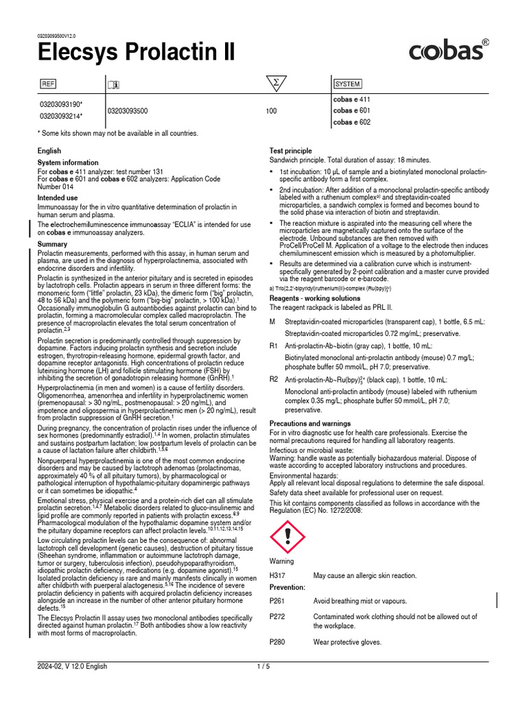 Insert - Elecsys Prolactin II.03203093500.V12.en | PDF | Immunoassay ...