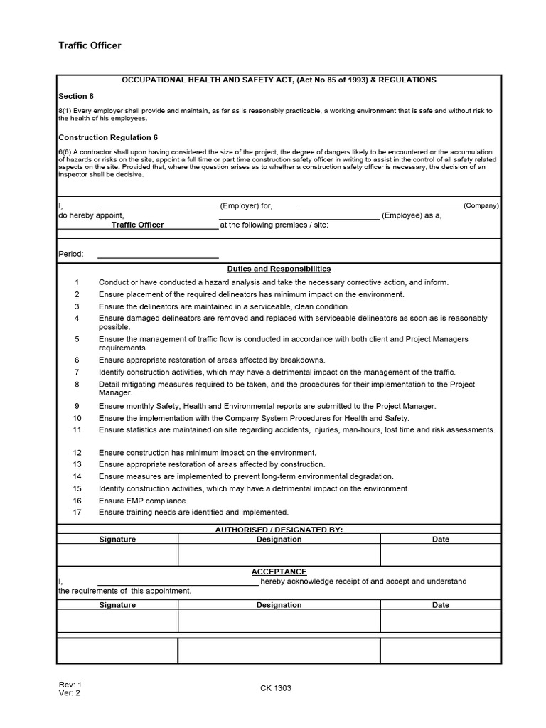 CK1303-TRAFFIC OFFICER | Download Free PDF | Occupational Safety And ...