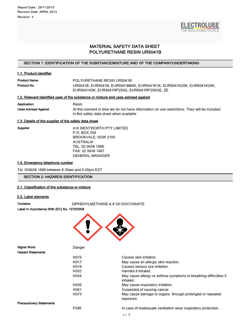 MSDS Resin | PDF | Toxicity | Personal Protective Equipment