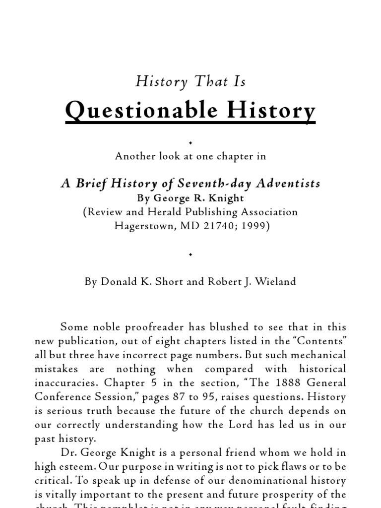 Questionable History | PDF | Seventh Day Adventist Church ...