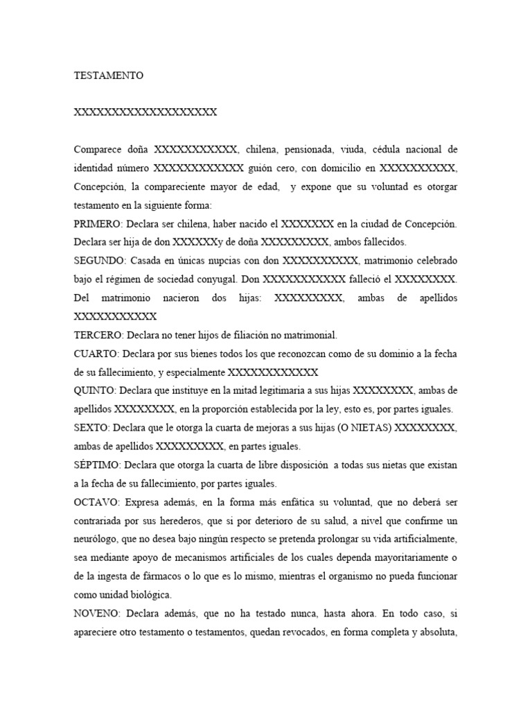 Modelo Testamento | PDF | Voluntad y testamento | Matrimonio