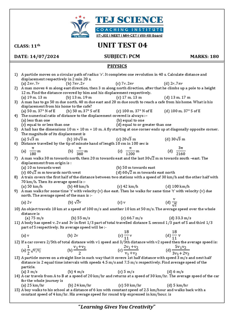 Xi Unit Test 4 PCM | PDF | Atomic Orbital | Speed Xi Unit Test 4 PCM | PDF | Atomic Orbital | Speed