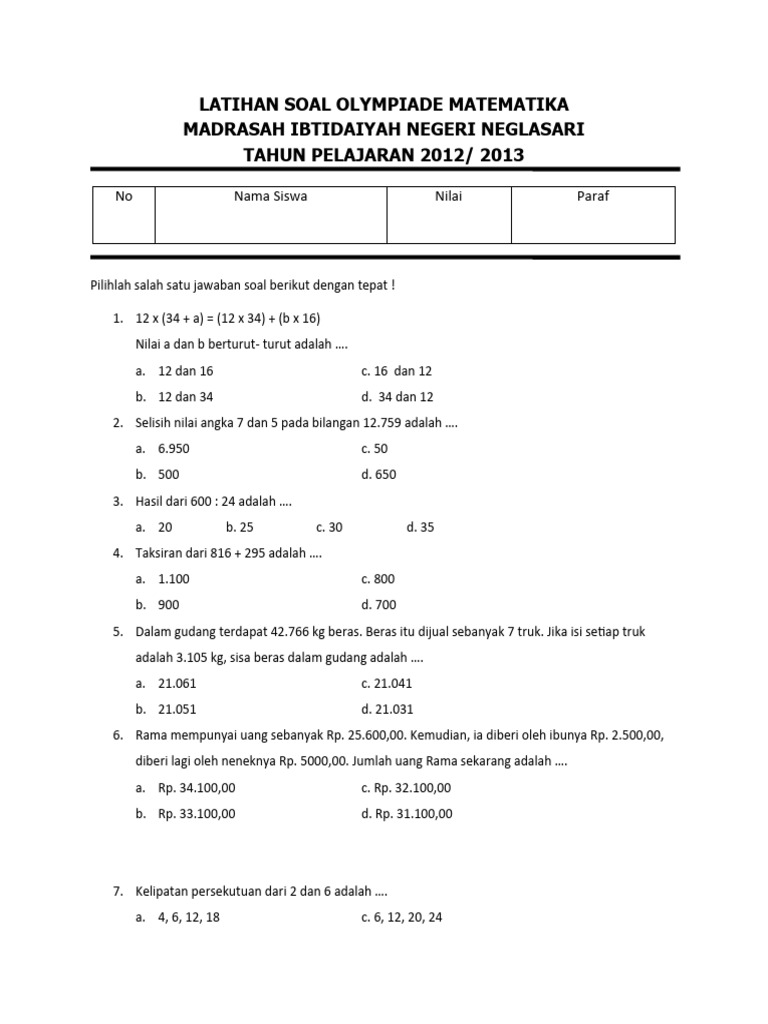 Latihan Soal Olympiade Matematika | PDF