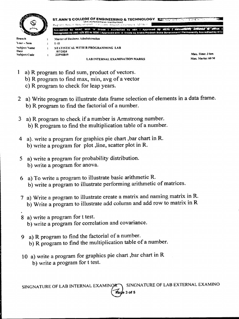 Lab Internal Examination Marks | PDF