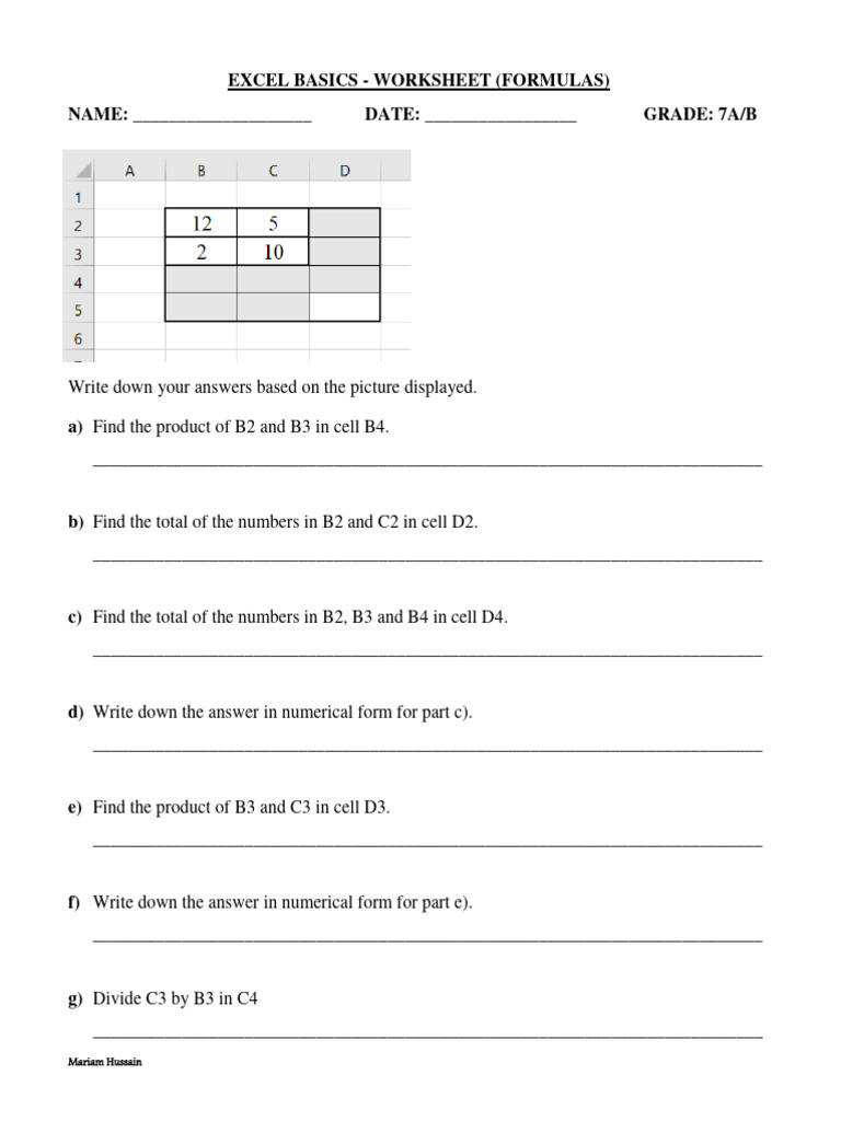 EXCEL BASICS Worksheet 1 | PDF EXCEL BASICS Worksheet 1 | PDF