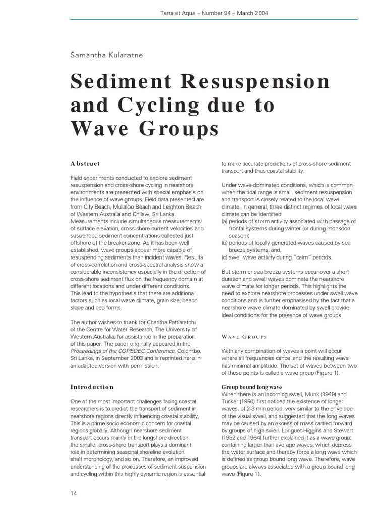 Article Sediment Resuspension and Cycling Due To Wave Groups 94 03 ...