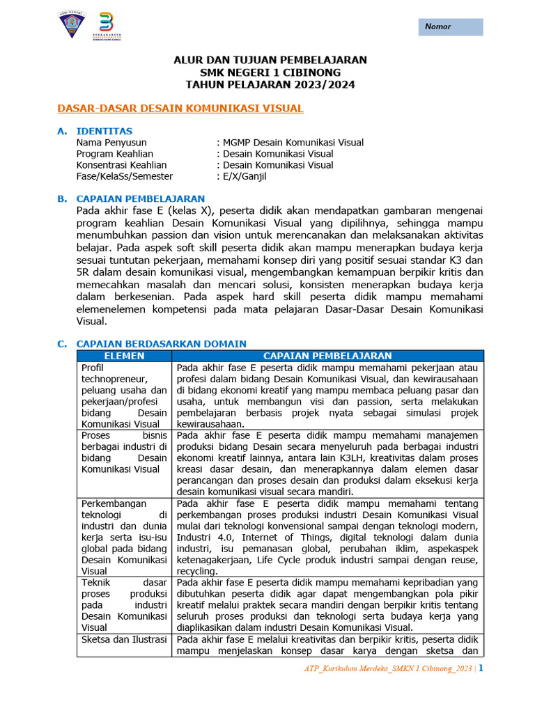 Alur Dan Tujuan Pembelajaran DDKV | PDF