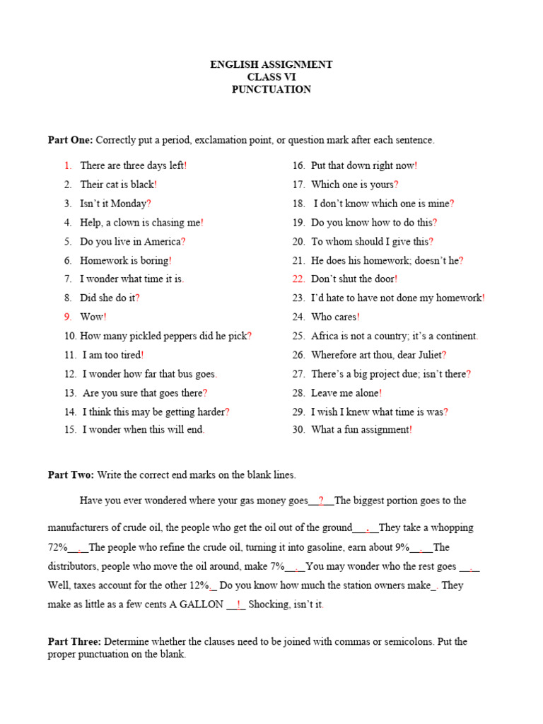 Punctuation Worksheet 1 | PDF