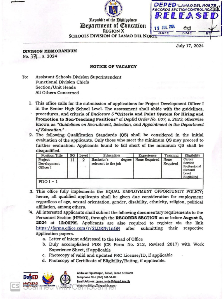 Notice of Vacancy (Project Development Officer 1 | PDF