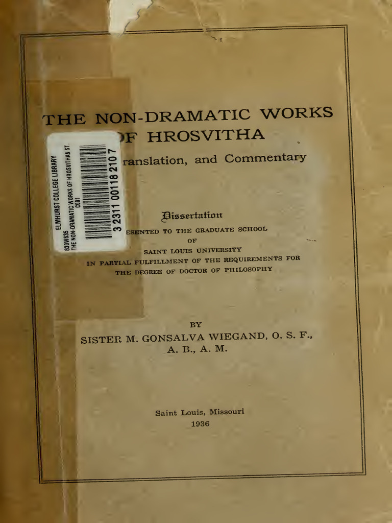 Wiegand, The Non-Dramatic Works of Hrosvitha, Saint Louis 1936 | PDF