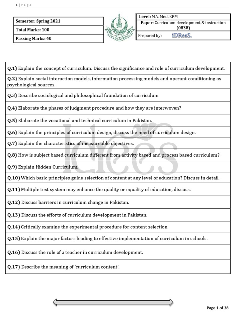 0838 Solved Guess Paper | PDF | Curriculum | Learning 0838 Solved Guess Paper | PDF | Curriculum | Learning