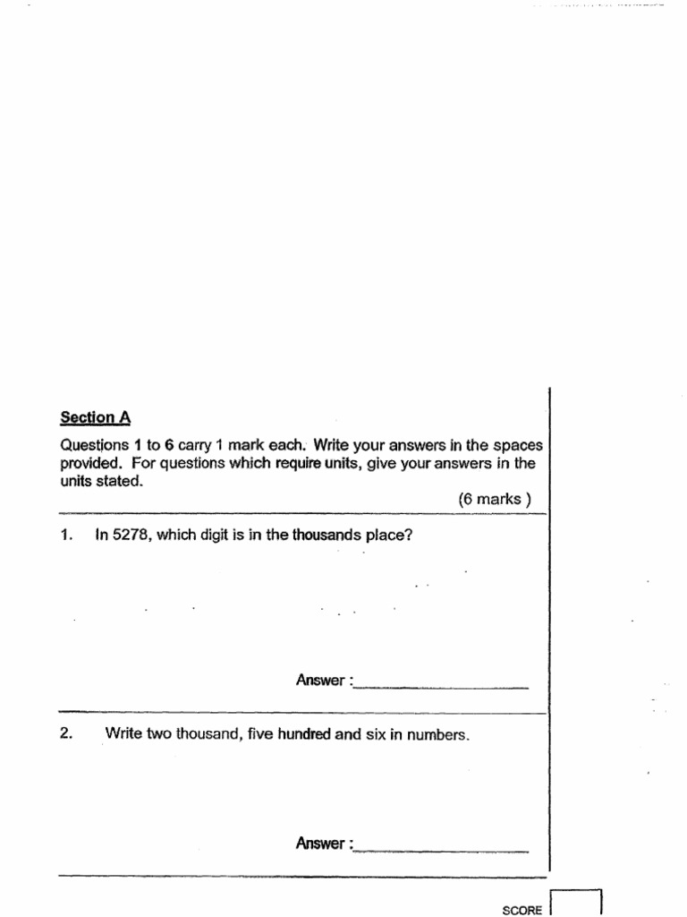 Primary 3 Mathematics Continuous Assessment 1 (CA1) 2016 Simple 5 Exam ...