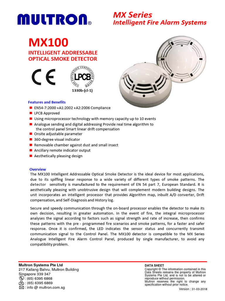 Multron MX100 V1.1 Smoke Det | PDF | Sensor | Security Alarm