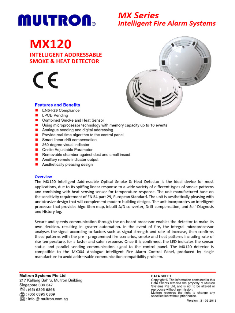 Multron MX120 V1.1 Smoke Heat Det | PDF | Sensor | Security Alarm