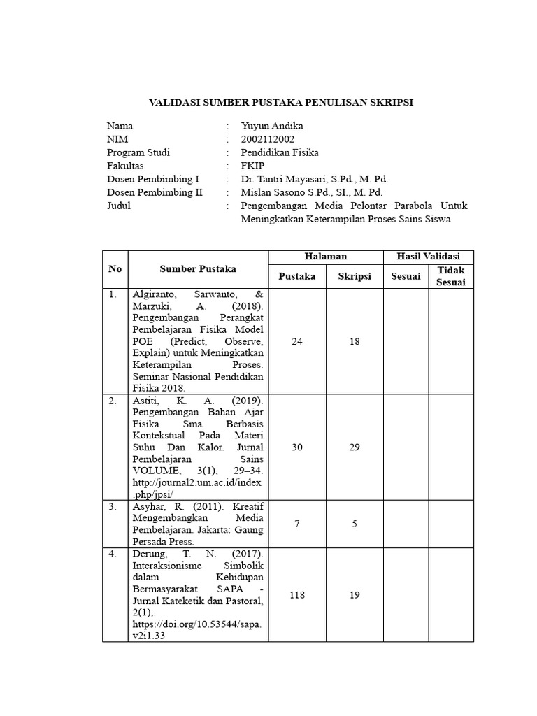 VALIDASI SUMBER PUSTAKA PENULISAN SKRIPSI Geger2 | PDF