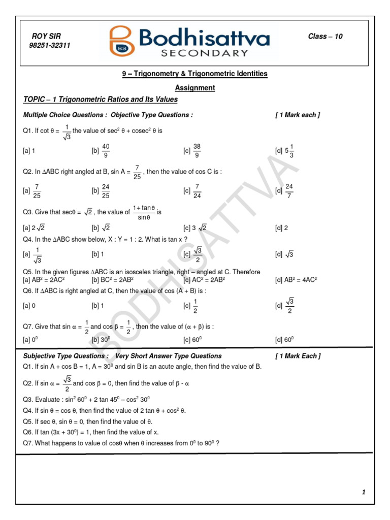 CH - 9 Trigonometry - Trigonometric Identities 01 | PDF | Triangle | Trigonometry