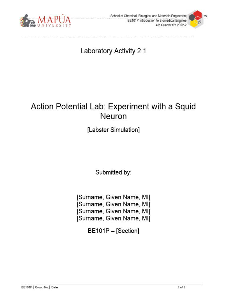 Lab Report 2.1 - Action Potential | PDF | Action Potential | Membrane ...