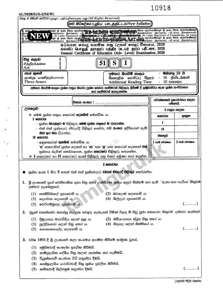 2020 AL Art Past Paper - Sinhala Medium | PDF