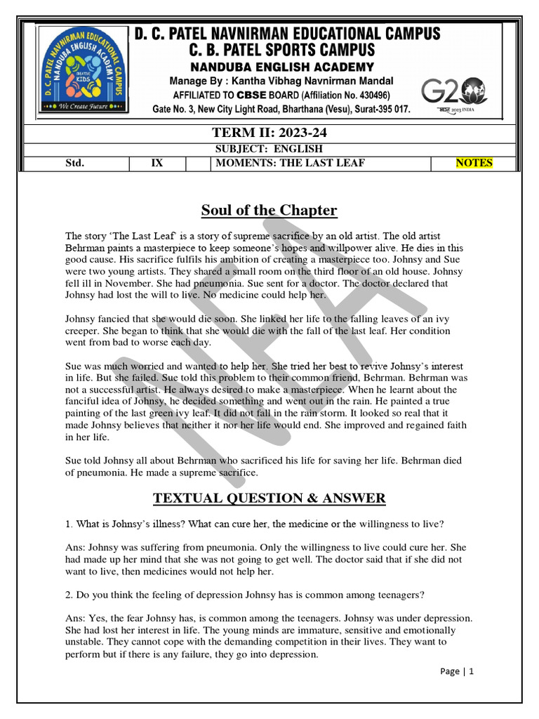 The Last Leaf: Sacrifice and Hope | PDF | Superstitions | Adolescence