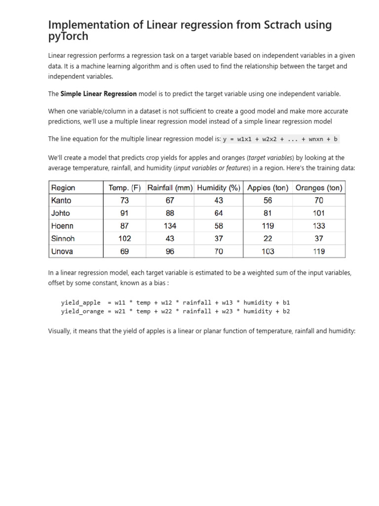 Linear Regression With Pytroch | PDF | Mean Squared Error | Regression Analysis
