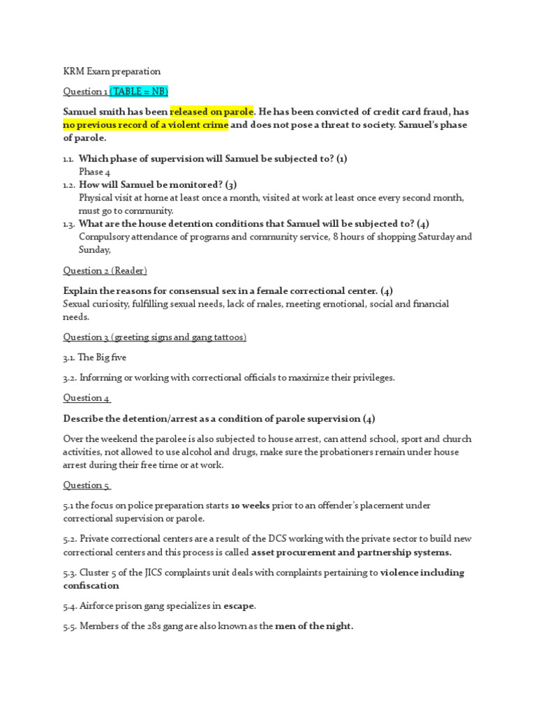 KRM Exam Preparation | PDF | Parole | Probation