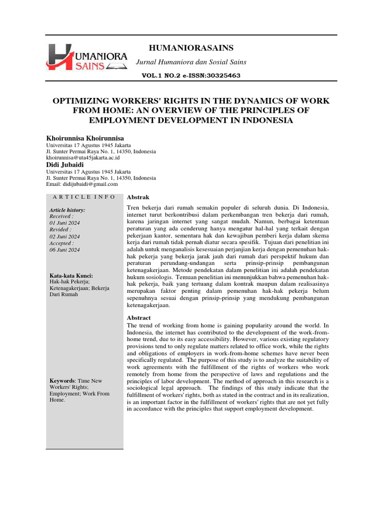Optimizing Workers Rights in The Dynamics of Work From Home An Overview ...
