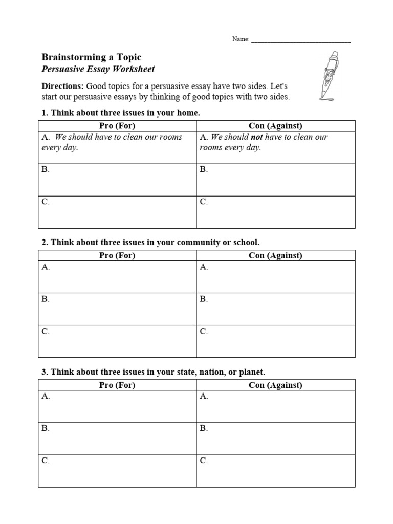 Brainstorming A Topic Worksheet | PDF