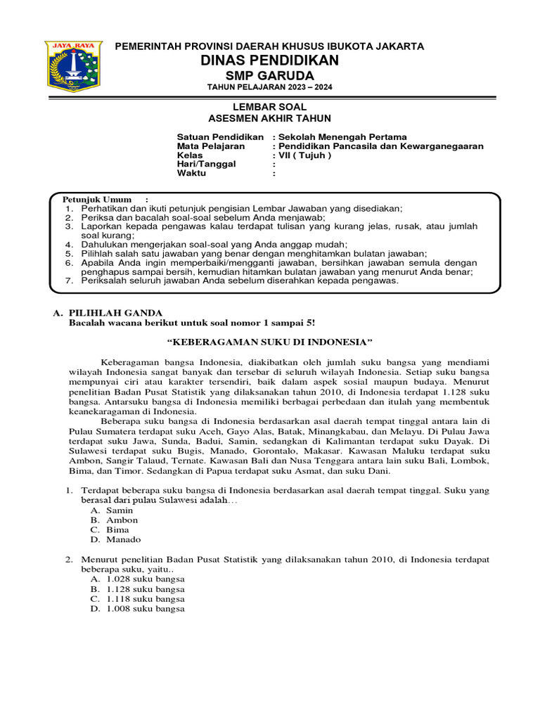 Akm Soal Pat PPKN 7 | PDF | Ilmu Sosial