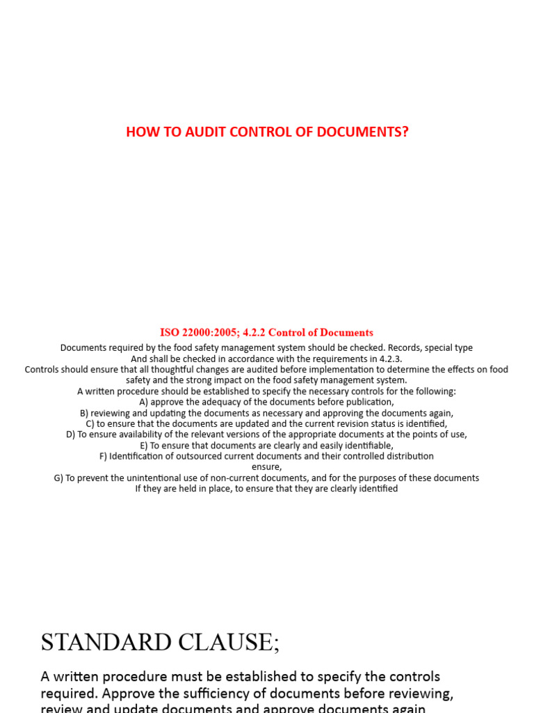Document Control Audit for ISO 22000 | PDF | Computing