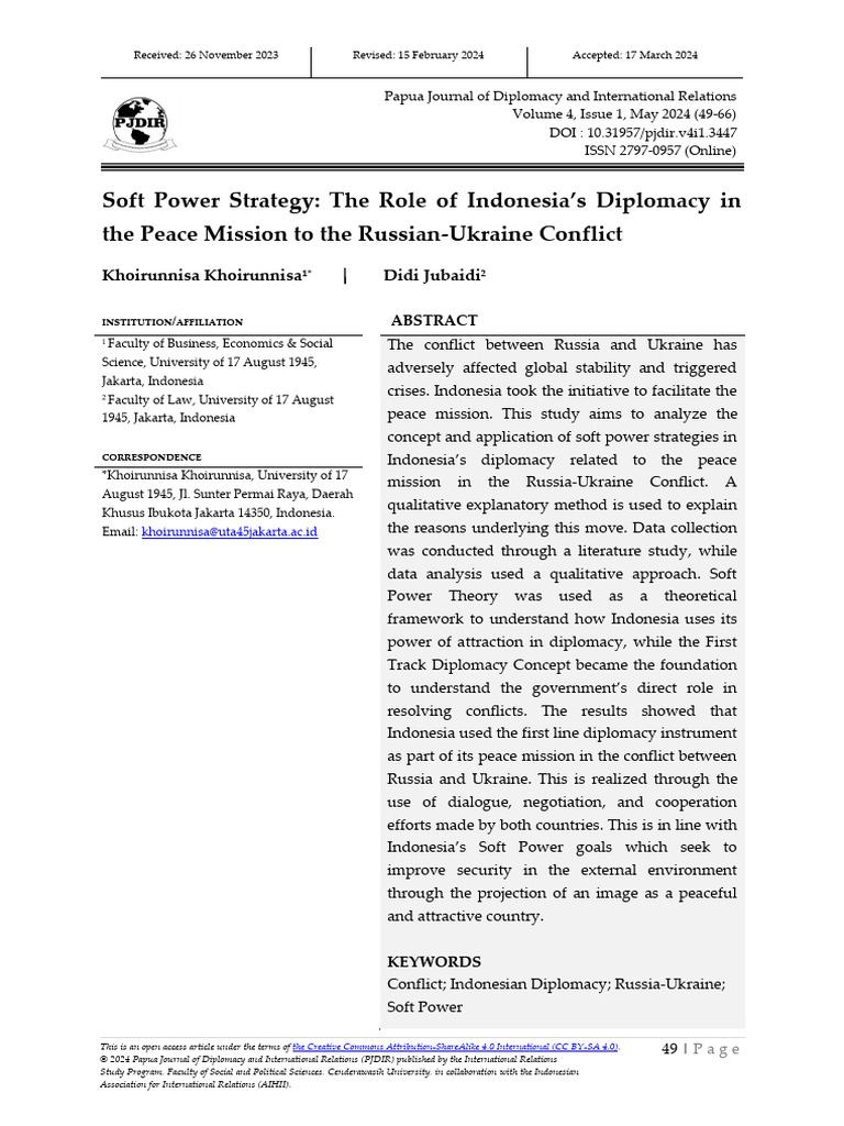 Soft Power Strategy - The Role of Indonesias Diplomacy in The Peace ...
