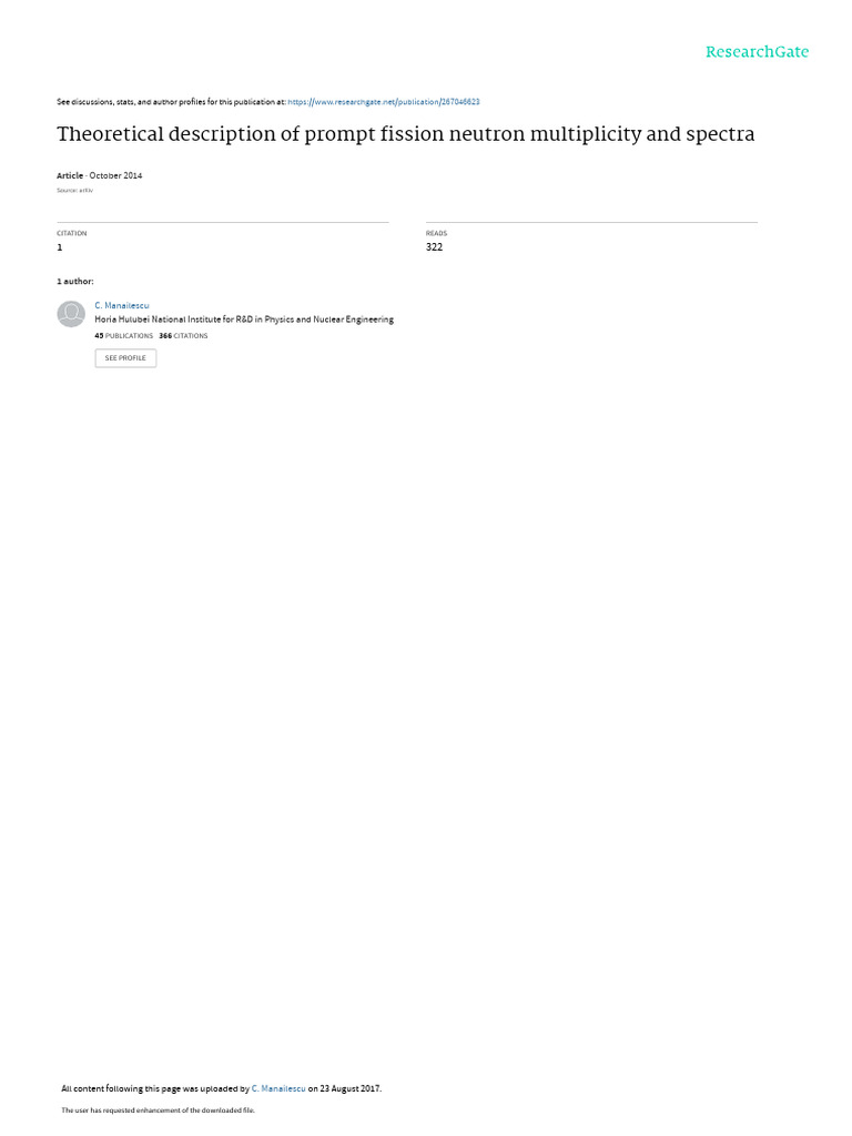 Theoretical Description of Prompt Fission Neutron | PDF | Nuclear ...