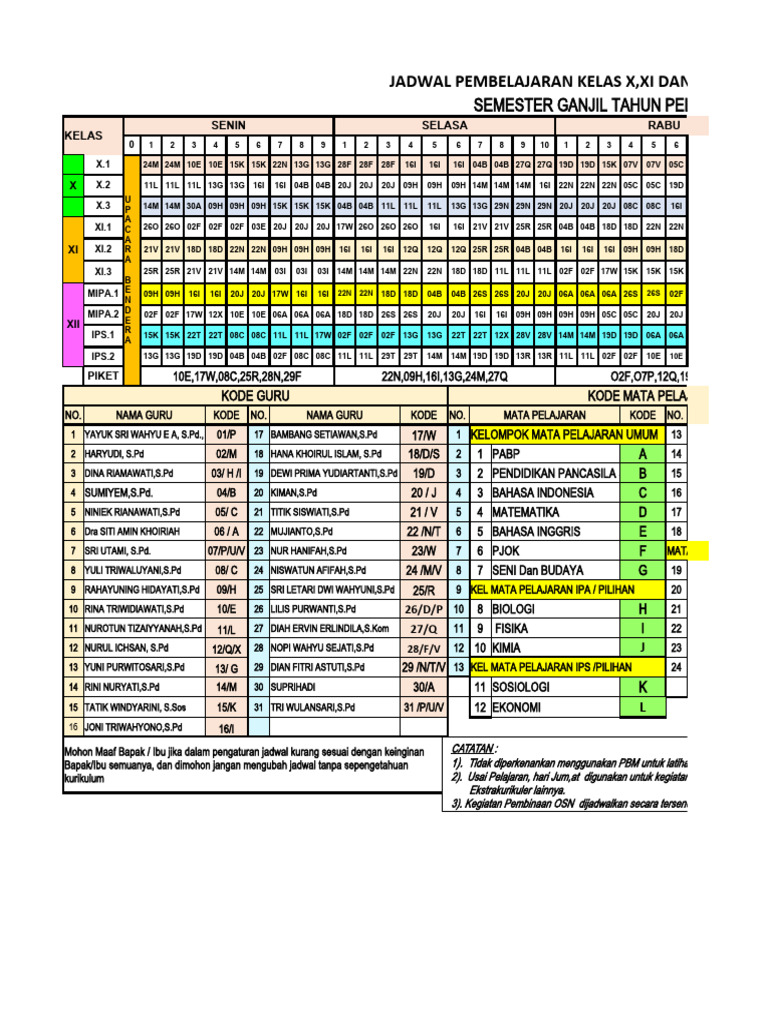 Jadwal Pelajaran Ganjil Tapel 2024-2025 | PDF