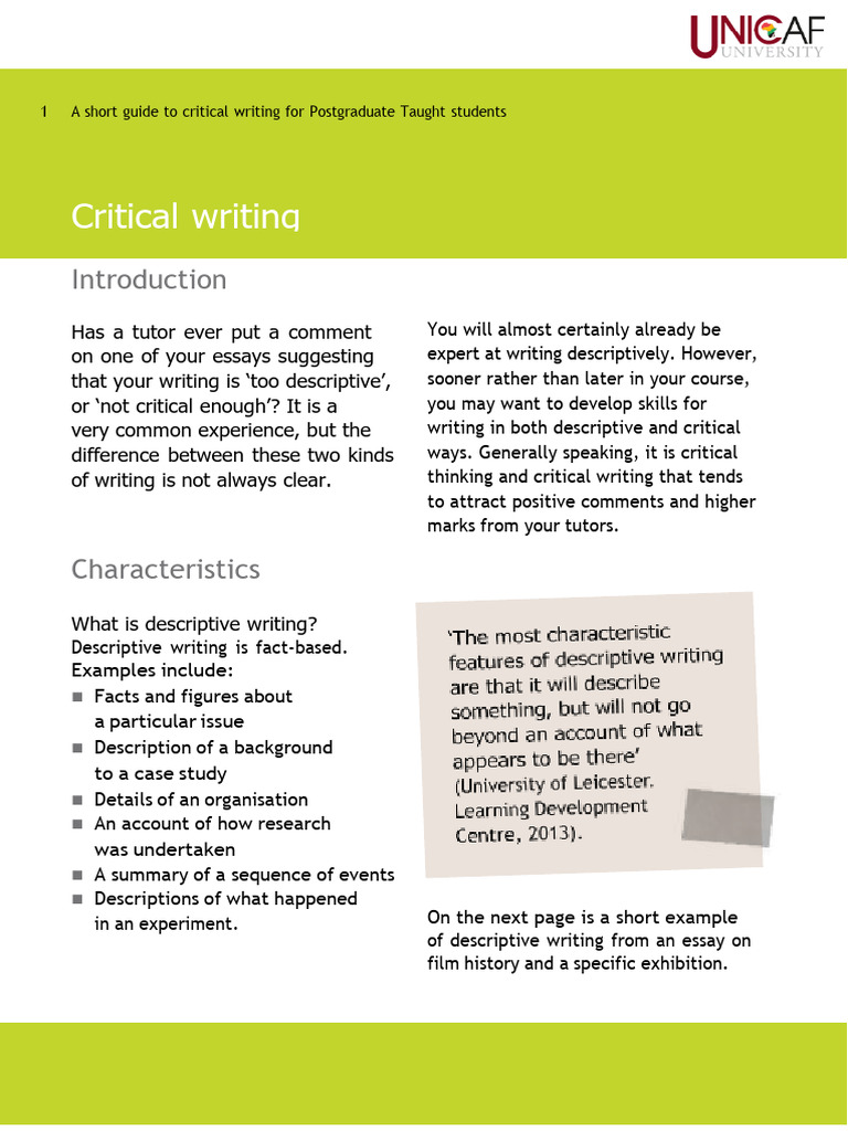 Critical vs Descriptive Writing Guide | PDF | Critical Thinking | Evidence