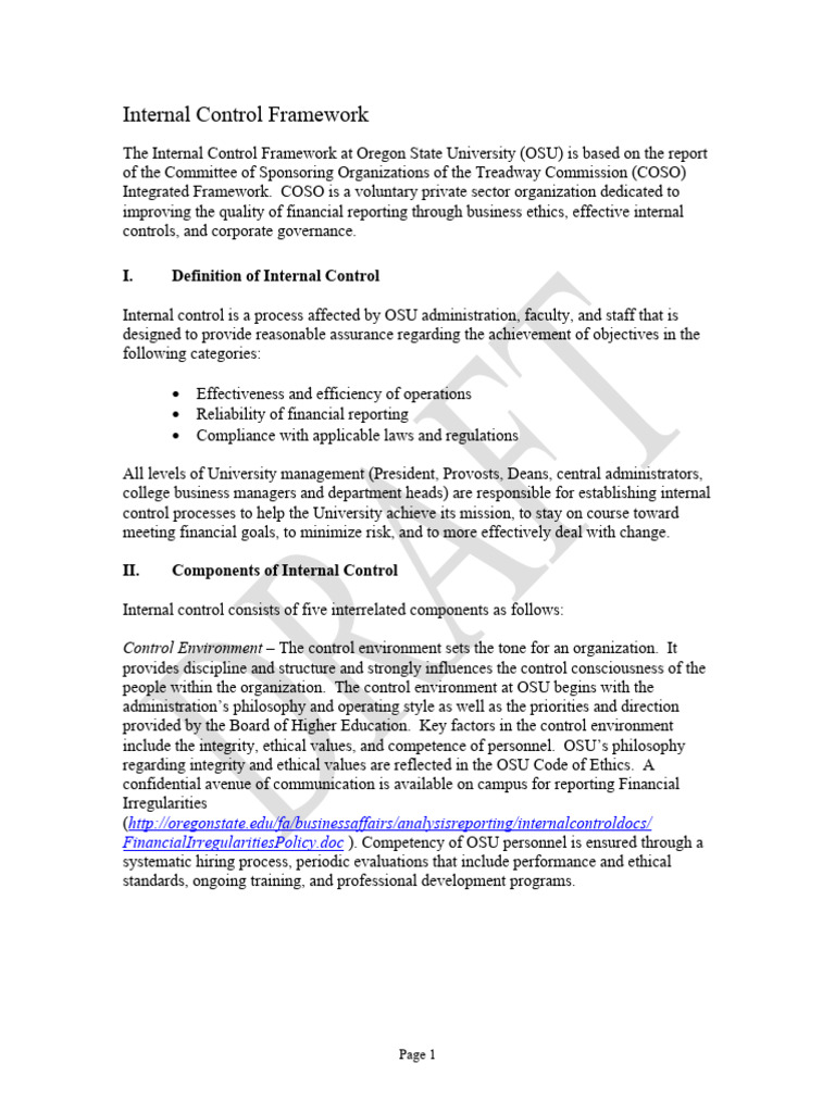 Internal Control Framework | PDF | Internal Control | Business