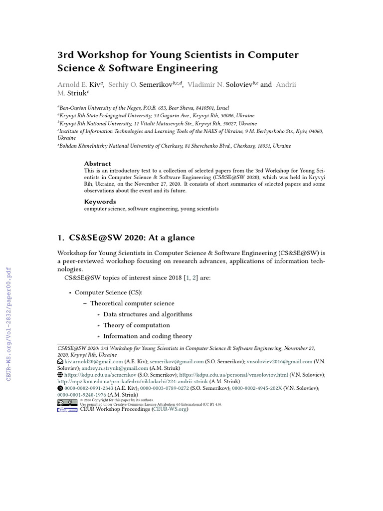 3rd Workshop For Young Scientists in Computer Science & Software Engineering | PDF | Software ...