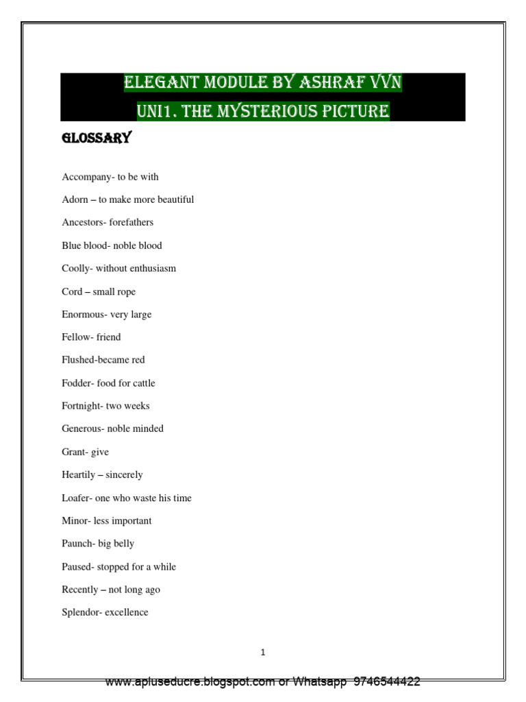A+ Blog-Class-8-English-Unit-1-Chapter-1-The Mysterious Picture-Elegant Module | PDF | Jester