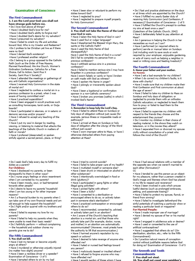 Examination of Conscience | PDF | Mass (Liturgy) | Catholic Church