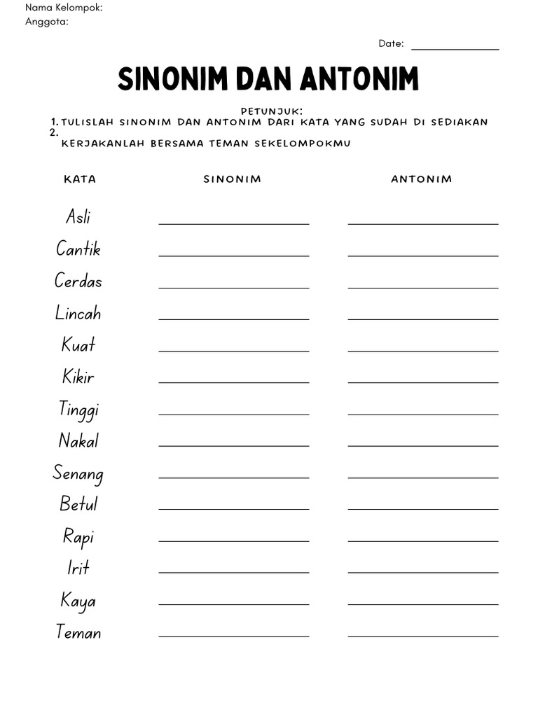 LKPD Modul Synonim Dan Antonim | PDF | Seni & Disiplin Bahasa