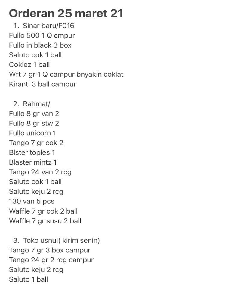 Orderan 25 Maret 22 | PDF