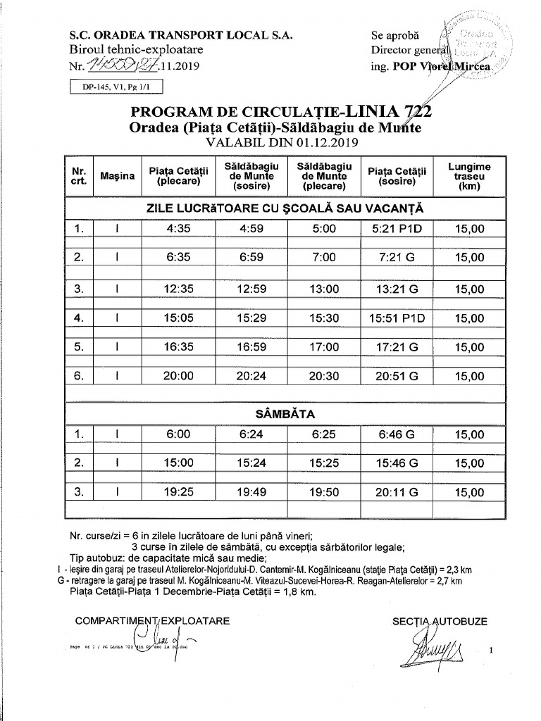 Program - Circulatie - Linia - 722 - Din - Copy 1 | PDF