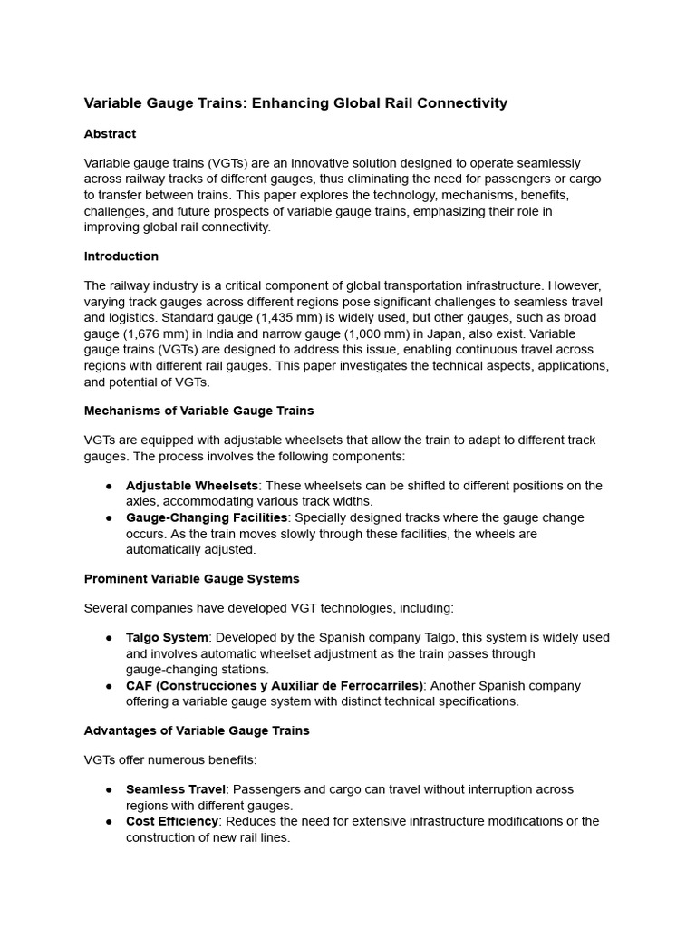 Variable Gauge Trains - Enhancing Global Rail Connectivity | PDF ...