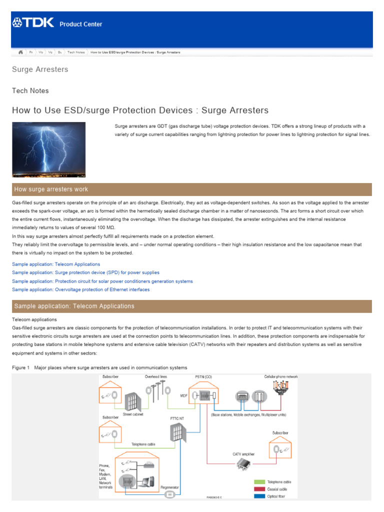 TDK How To Use ESD Surge Protection Devices Surge Arresters | PDF | Power Supply | Alternating ...