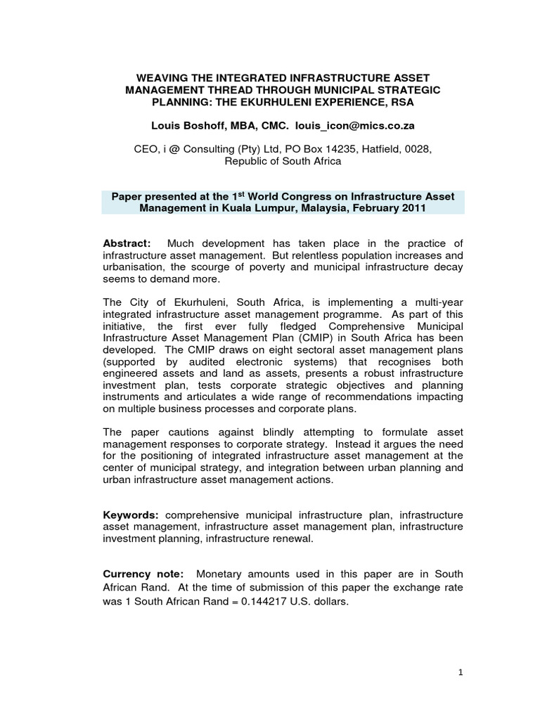Ekurhuleni's Integrated Asset Management Plan | PDF | Infrastructure ...