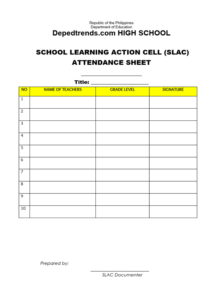 School Learning Action Cell (Slac) Attendance Sheet | PDF
