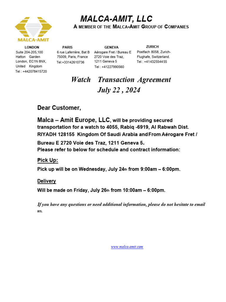 MALCA-AMIT Watchagreement Bennahmias Mazen | PDF