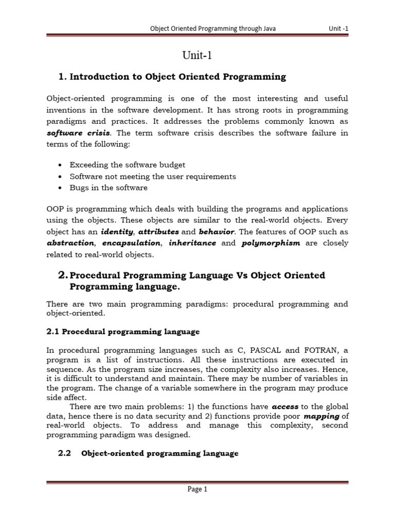 JAVA Unit 1 | PDF | Class (Computer Programming) | Object Oriented Programming