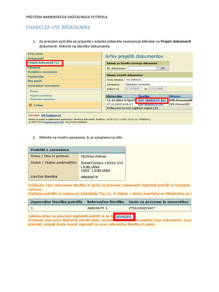 Prevzem Namenskega Digitalnega Potrdila | PDF