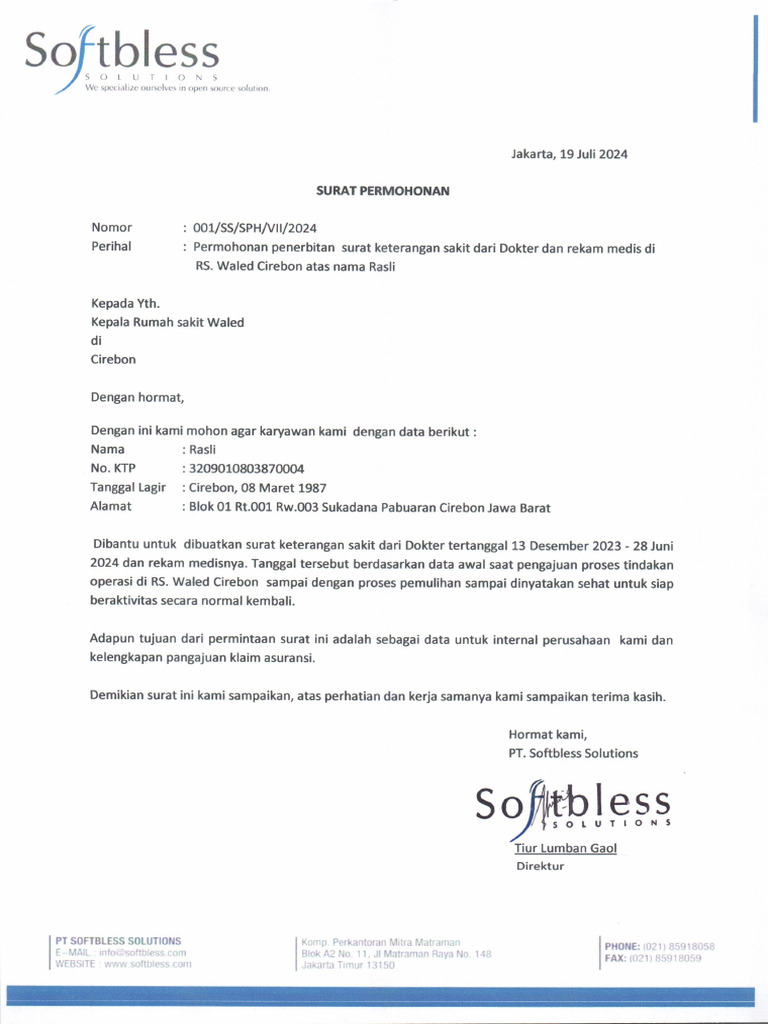 Surat Permohonan Surat Keterangan Dokter Dan Rekam Medis - Rasli | PDF