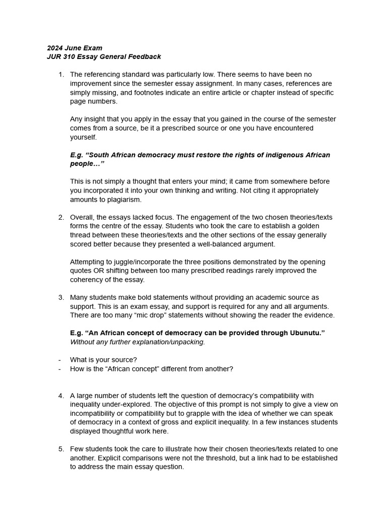 JUR 310 Essay Feedback Summary | PDF | Essays | Cognition